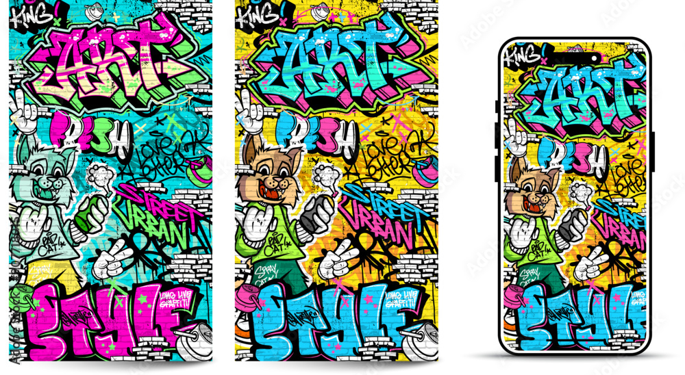 Graffiti wallpaper vector illustration. Vibrant and colorful street art ...