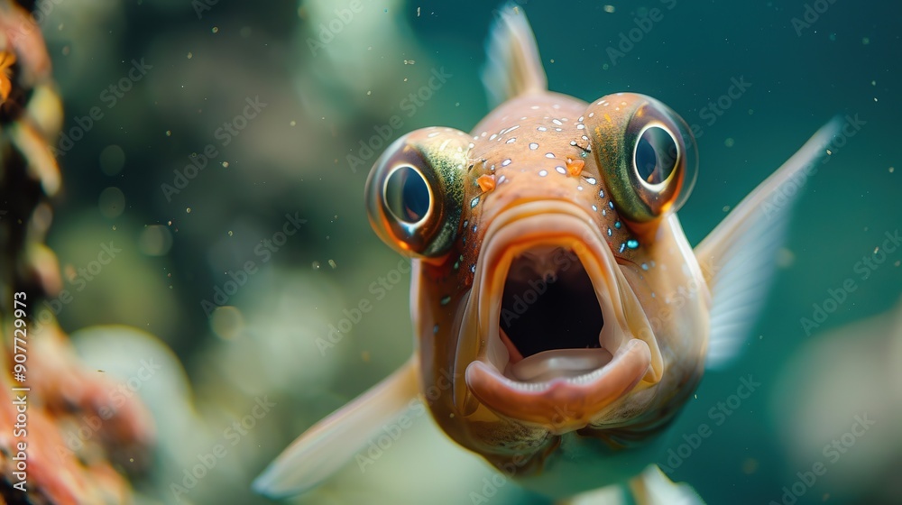Red Sea Surprise: Cartoon Fish with Wide Eyes, Raised Eyebrows, and ...