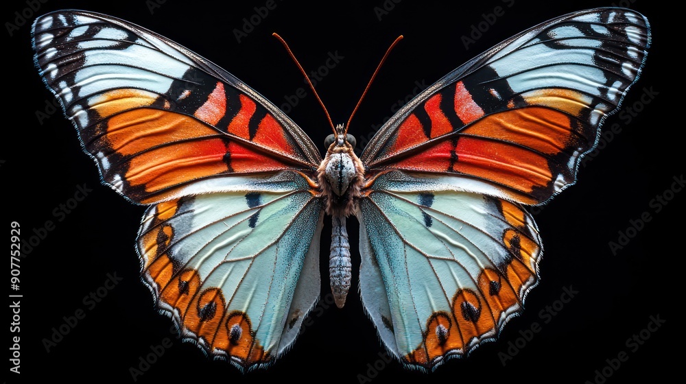 symmetrical, realistic photo of an exotic butterfly, full body, spread ...