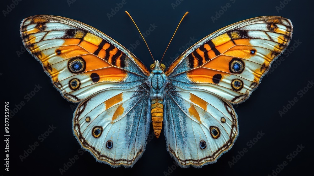 symmetrical, realistic photo of an exotic butterfly, full body, spread ...