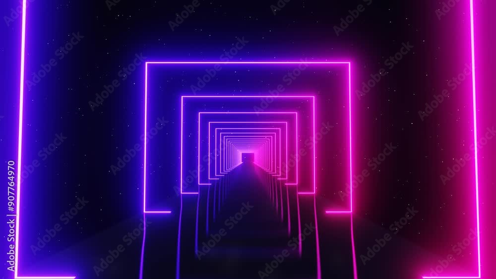 3d abstract futuristic glowing purple blue neon laser tunnel corridor ...