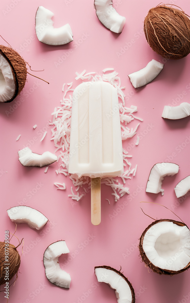 Ice cream coconut popsicle. Fruty popsicle, ice cream with coconut ...