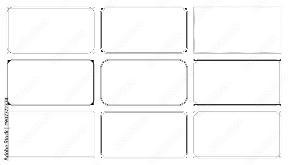 Set of rectangle frame, horizontal ornate decorative border with 15x8 ...