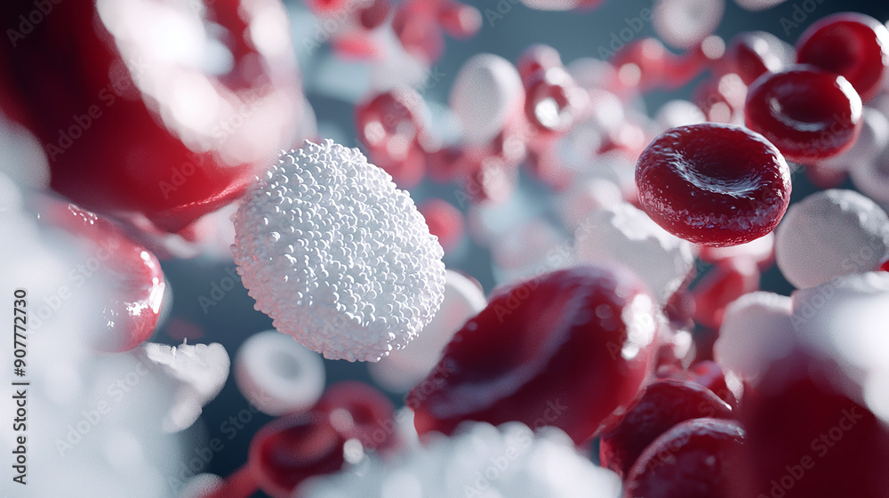 3D render of view inside a blood vessel, diverse mix of red and white ...