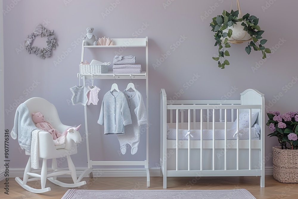 Charming children's room with a white baby rack featuring a minimalist ...