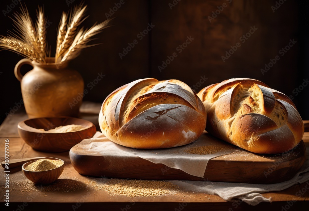 artisan bread display captivating shadow contrasts highlighting texture ...