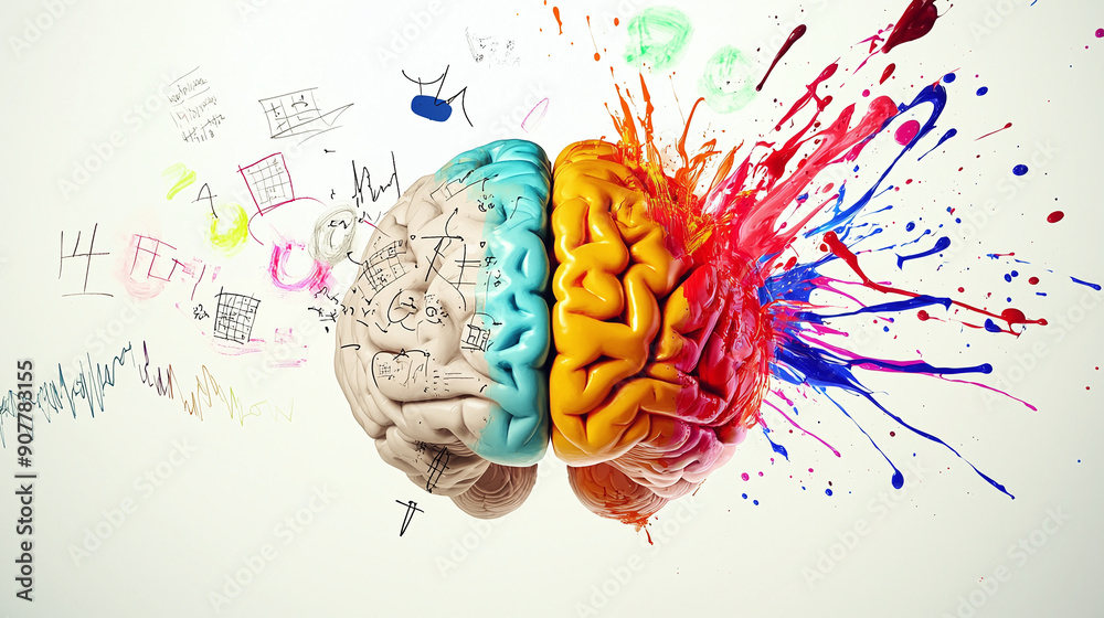 3D symbolic representation of the left and right brain hemispheres ...