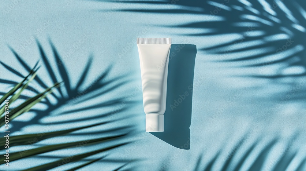 Selection of sunscreen in a jar and cosmetic tube with SPF cream on a ...
