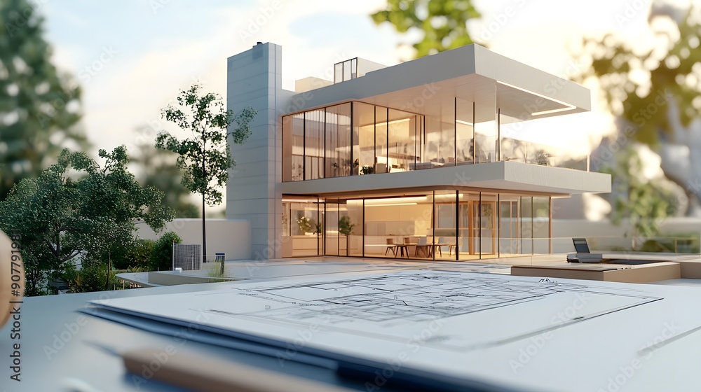 Architect or engineer are designing house, modifying plan, creating ...