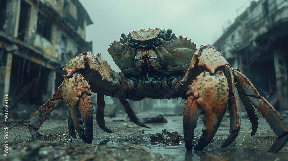 Giant Crab in Post-Apocalyptic City Stock Illustration | Adobe Stock