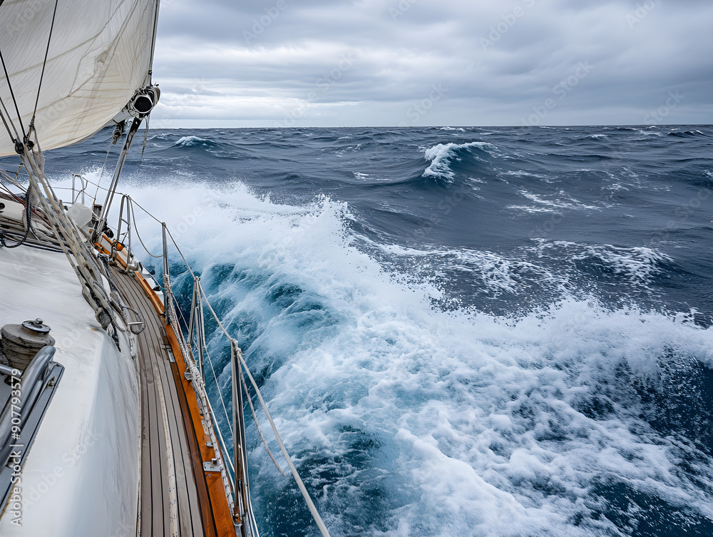 Dramatic Low Perspective Seascape from Sailing Boat Deck with Rigging ...