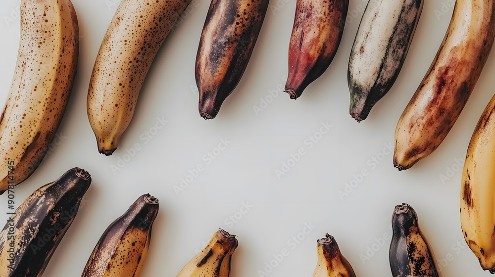 A detailed image of a banana frame with different types of bananas ...