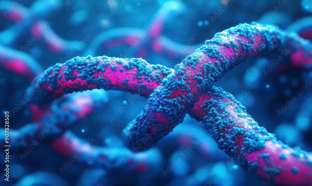 X and Y Chromosome on blue background. Chromosomes with DNA helix ...