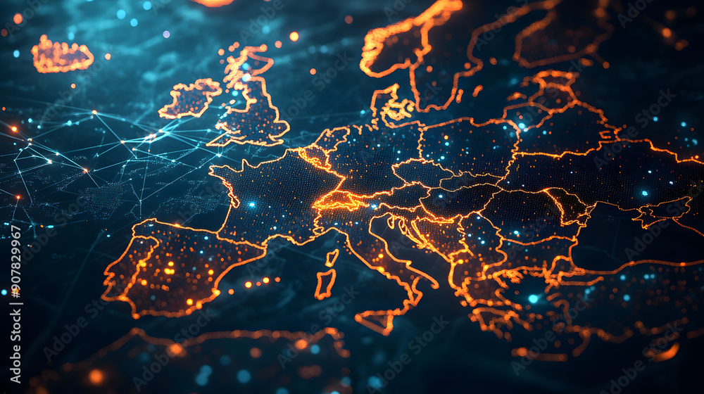 Digital Map of Europe with Glowing Connections Between Cities Stock ...