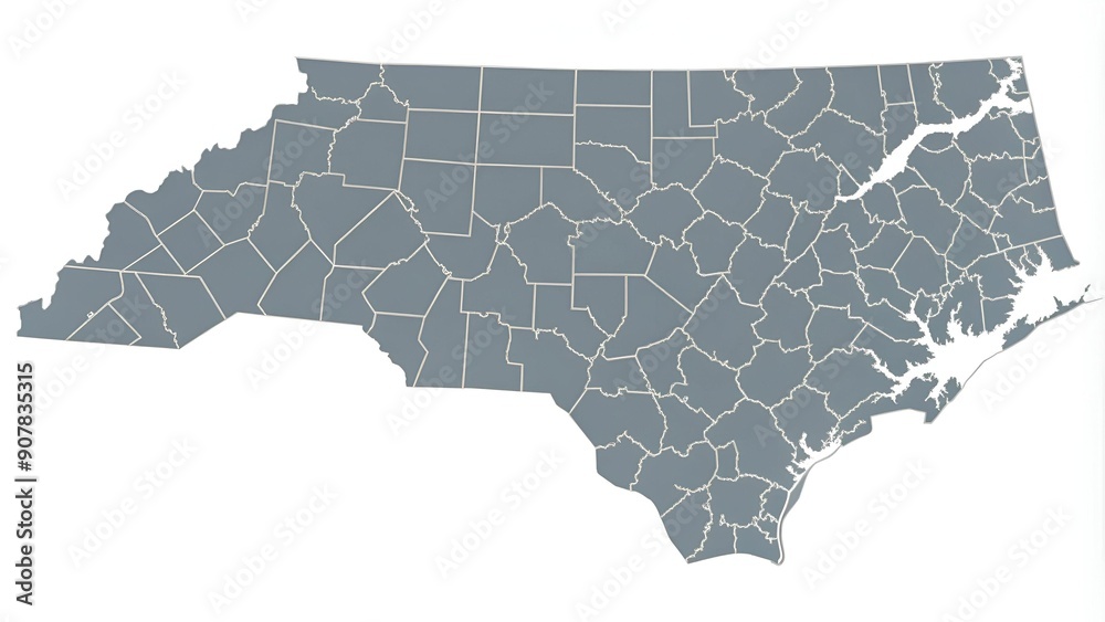 North Carolina counties, gray political map with borders and county ...