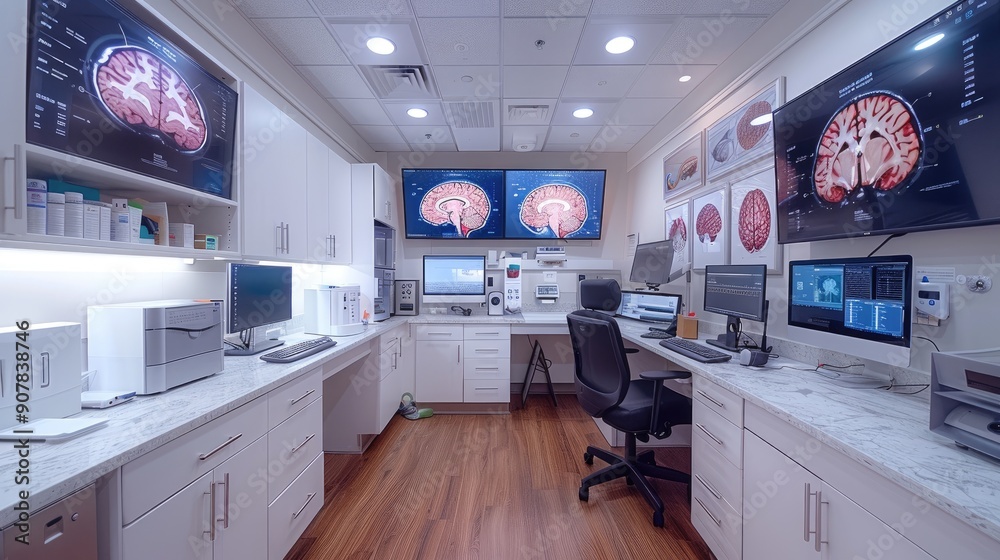 Modern medical imaging lab with advanced brain scan technology and ...