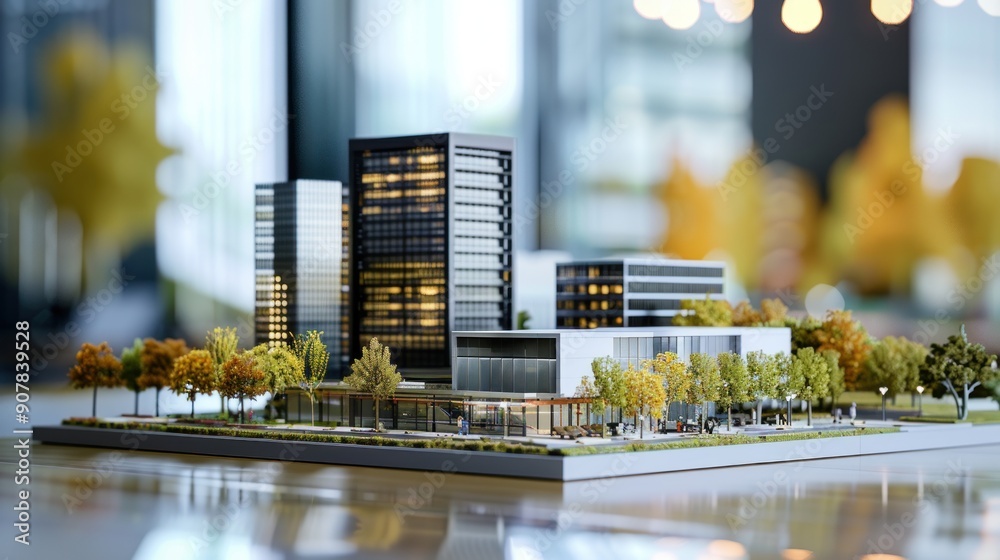 Generate a photo realistic image of a maquette showcasing a corporate ...