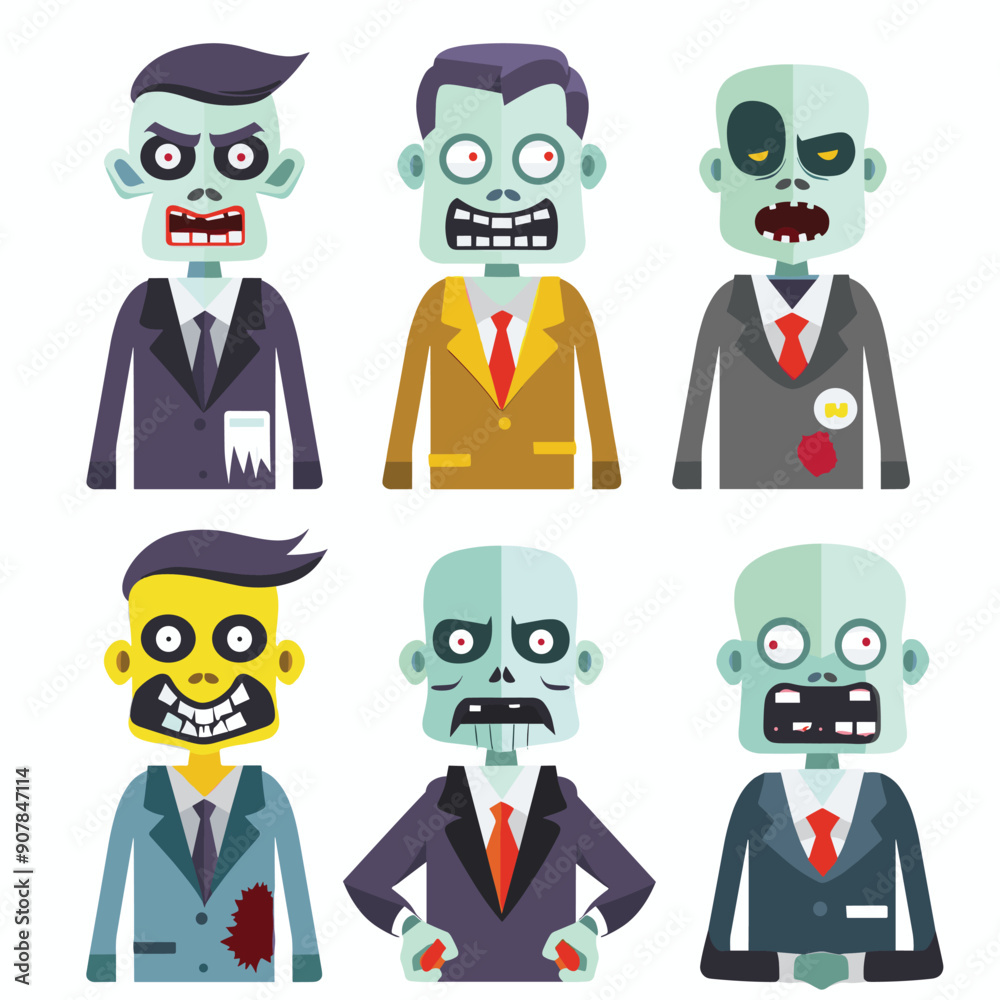 Animated zombie workers diverse, eerie office cartoon. Menacing undead ...