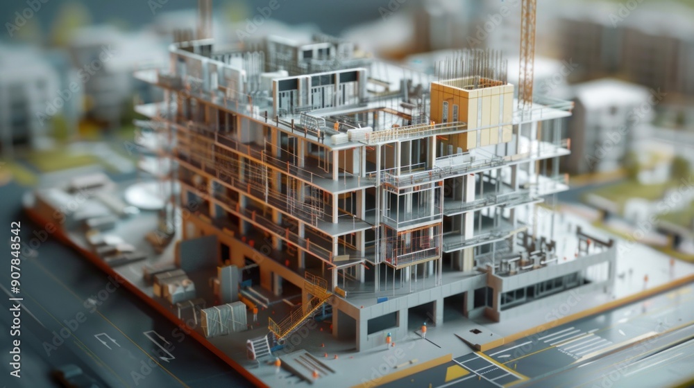 Generate a photo realistic image of a construction project with a ...