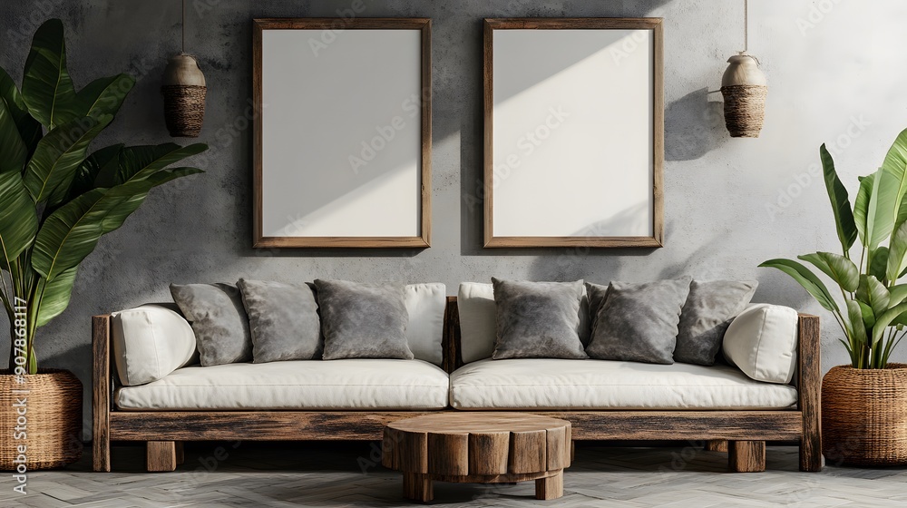 Frames for artworks in interior design. Modern rustic style interior ...