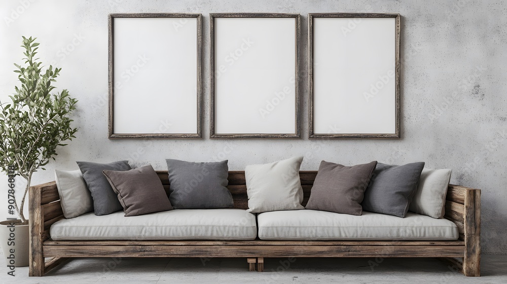 Frames for artworks in interior design. Modern rustic style interior ...