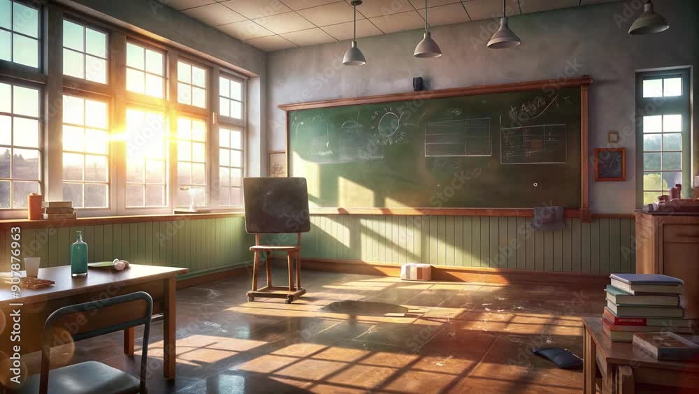 Classic Classroom Setting with Chalkboard Filled with Equations and ...