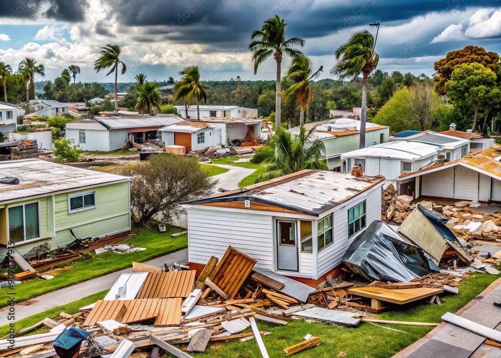 Violent hurricane-force winds ravage suburban mobile home neighborhoods ...