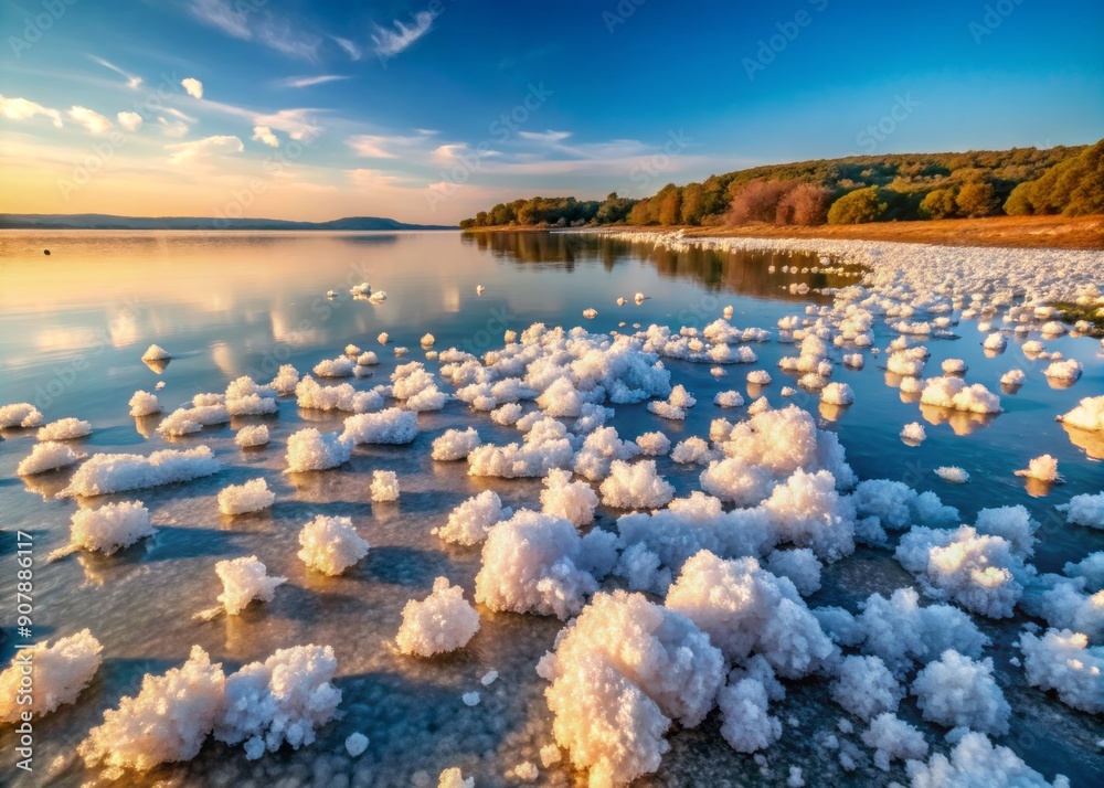 Sparkling white salt crystals precipitate naturally on rocky shores and ...