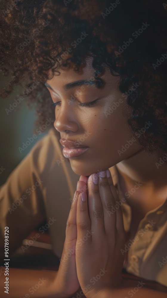 Religion, faith, and a woman praying at home for divine help and ...