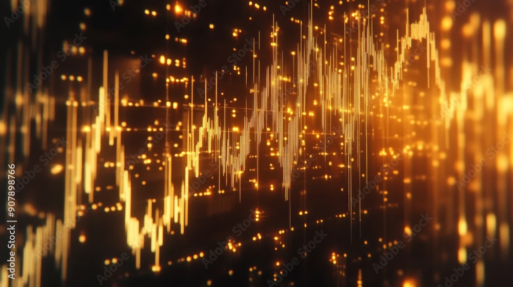 Zoomed-in shot of a gold graph with candlestick patterns and trend ...
