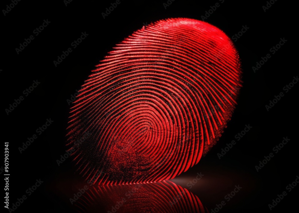 Vibrant red fingerprint stands out against a sleek black background ...