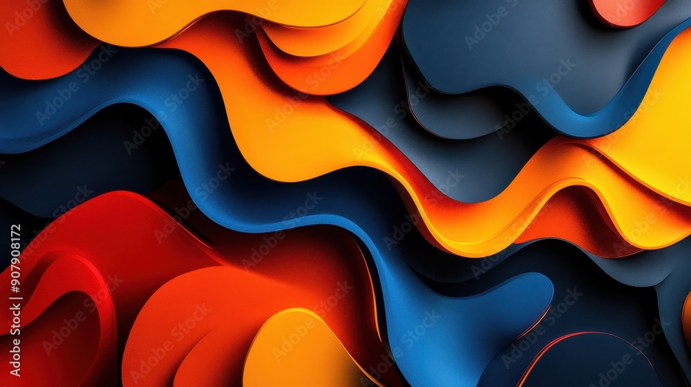 Abstract fluid shapes in bold primary colors, organic shapes, dynamic ...