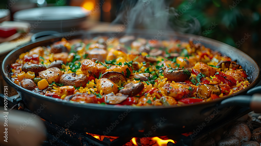 Aigenerated image of a flavorful Spanish paella enriched with wild ...
