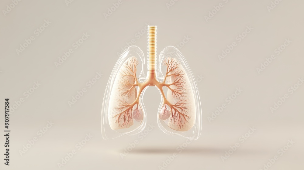 Transparent illustration of human lungs showing the trachea and ...