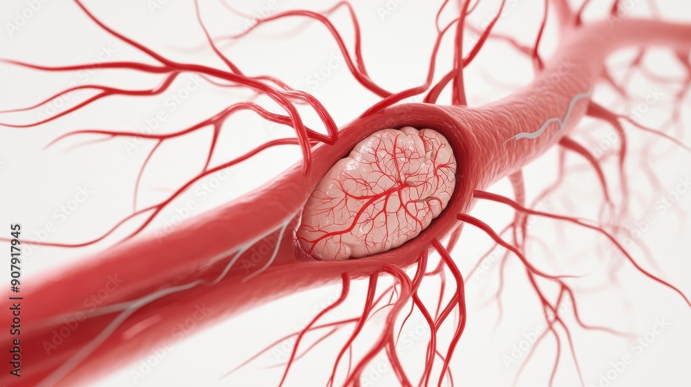 Detailed illustration of a blood clot inside an artery, highlighting ...