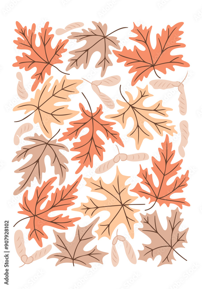 Vintage botanical mid century poster or art print with maple leaves and ...