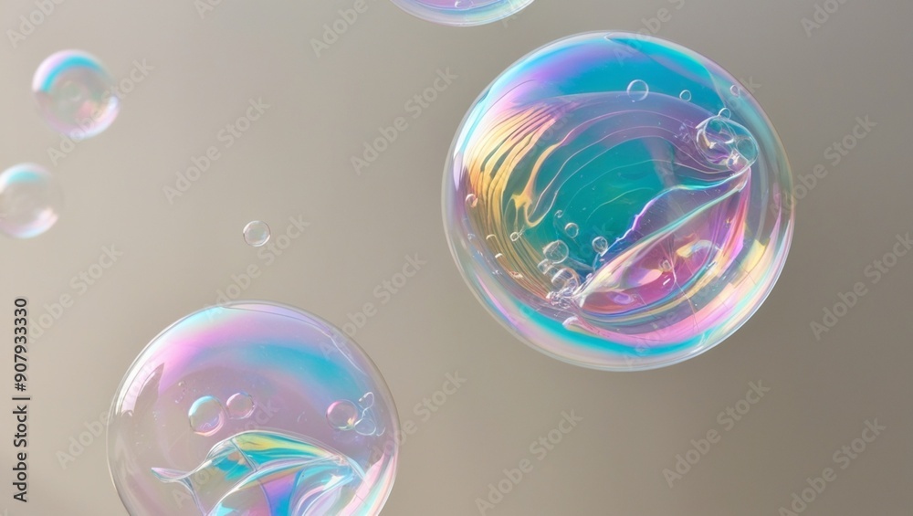 Foto de Detailed photos of soap bubbles, focusing on their iridescent surfaces and the thin film ...