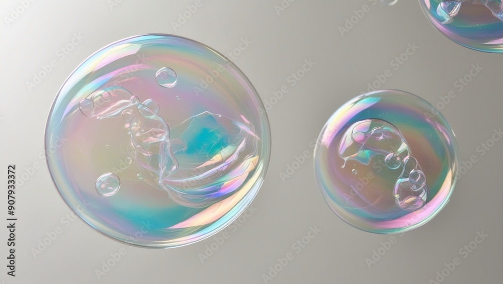 Highly detailed photos of soap bubbles, focusing on their iridescent ...