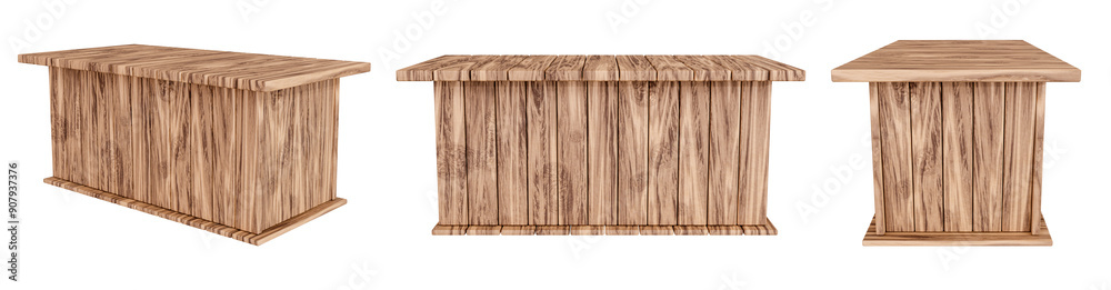 Advertising wooden booth stand mockup. Isolated on white background ...