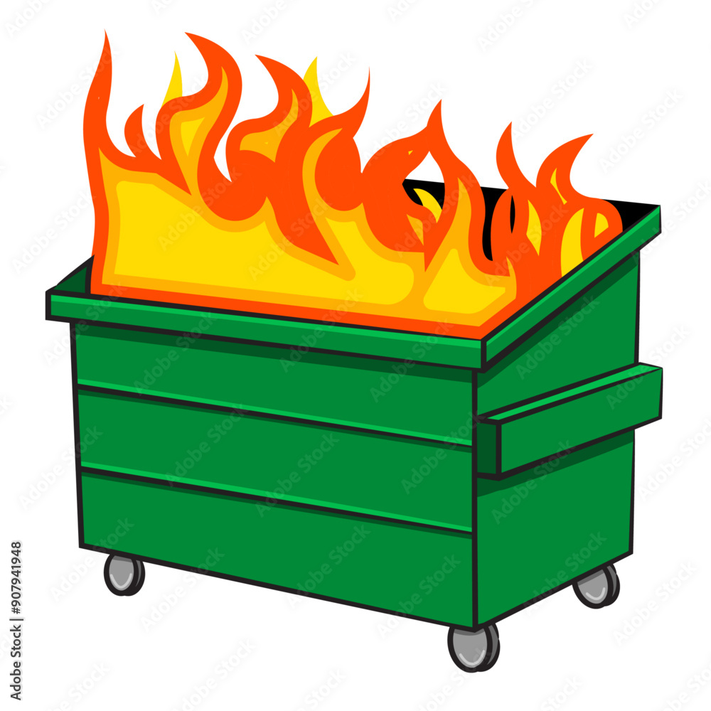 Cartoon style vector of a Dumpster Fire representative of a mismanaged situation Stock Vector ...