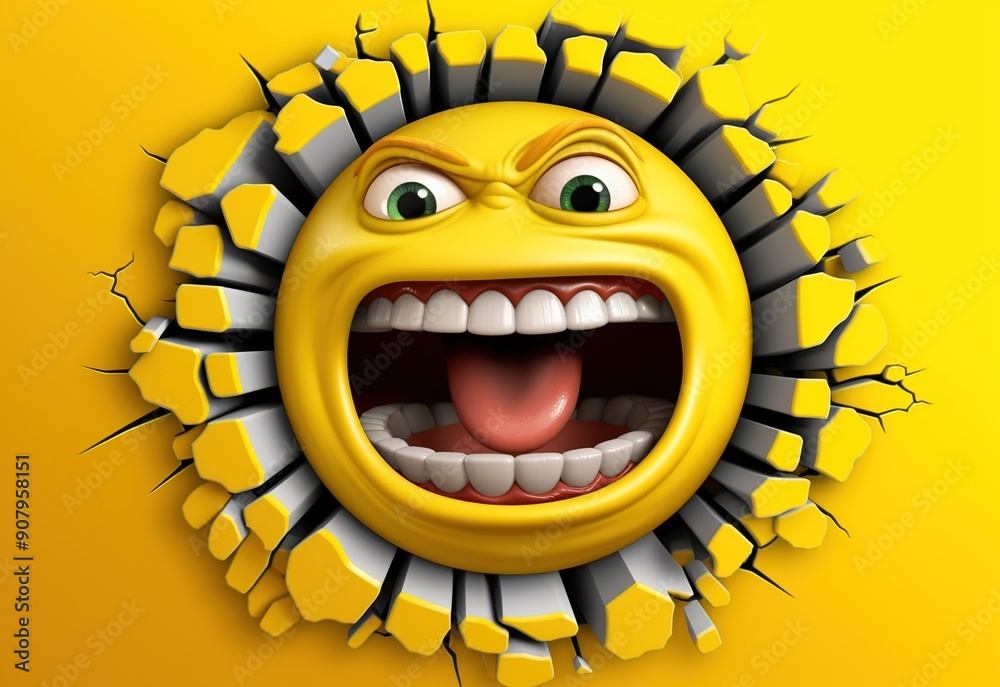 A smiley face with a wide-open mouth and bulging eyes peeks out of a ...
