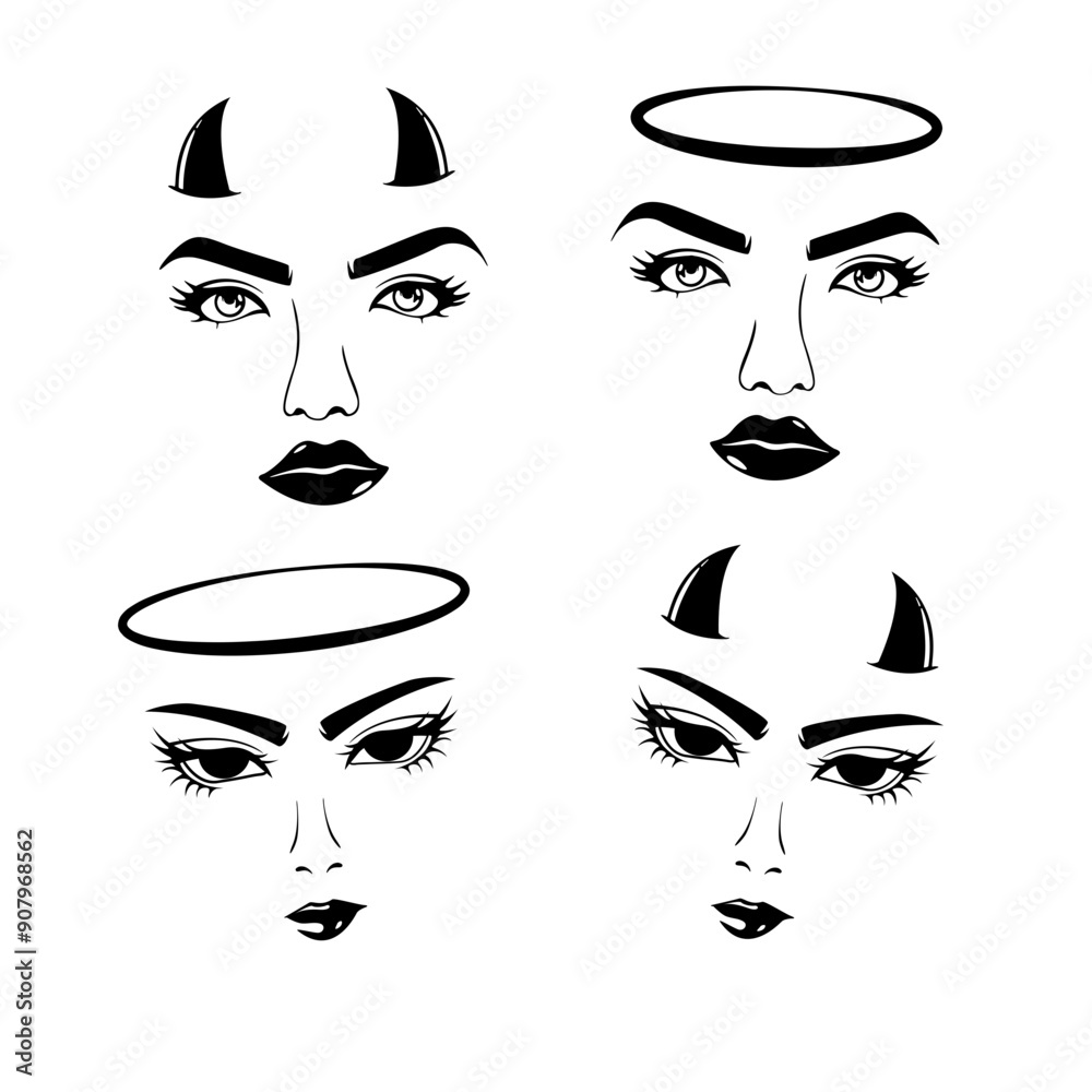 Angel and Devil | angel face cut| Fashion woman | Devil woman Face ...