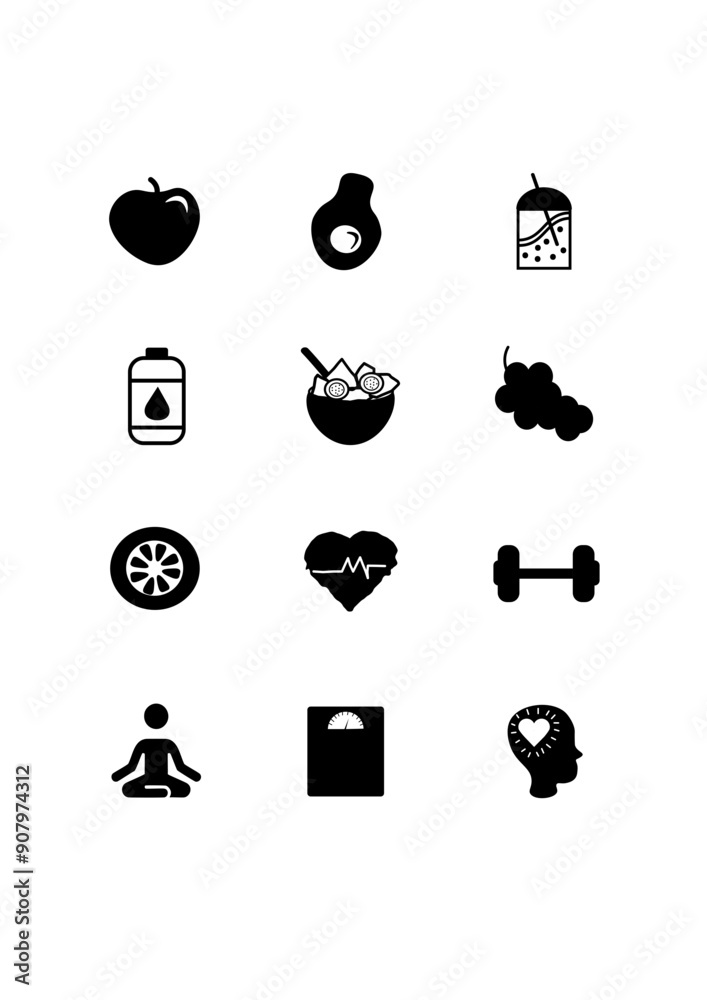 Healthy Lifestyle Icon Set – Vector Illustrations, healthy lifestyle ...