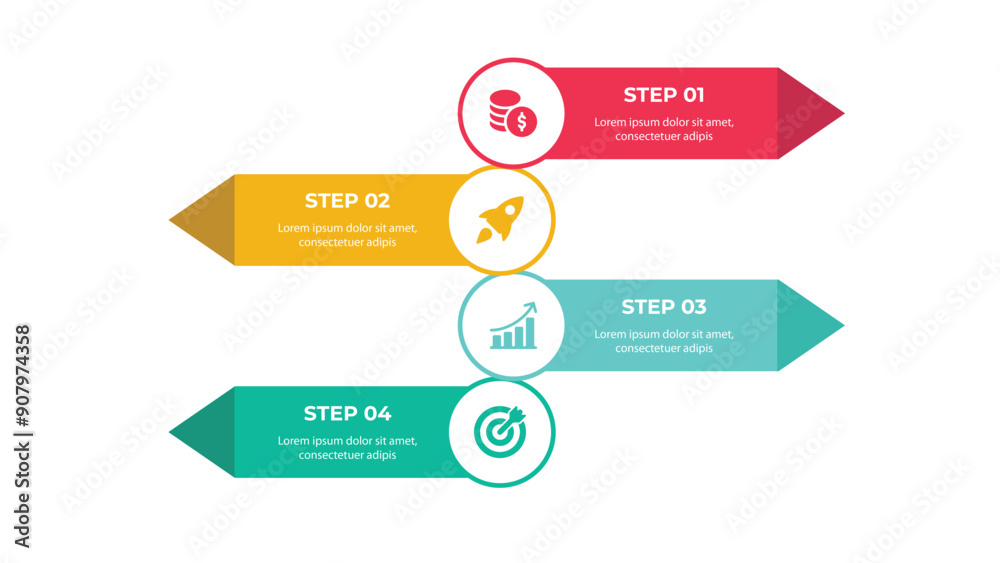 Infographic template with 4 steps, visually guiding through a process ...