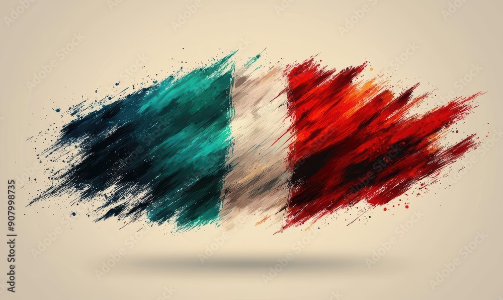 Abstract Italian Flag Colors on Beige Background - Textured Brush ...