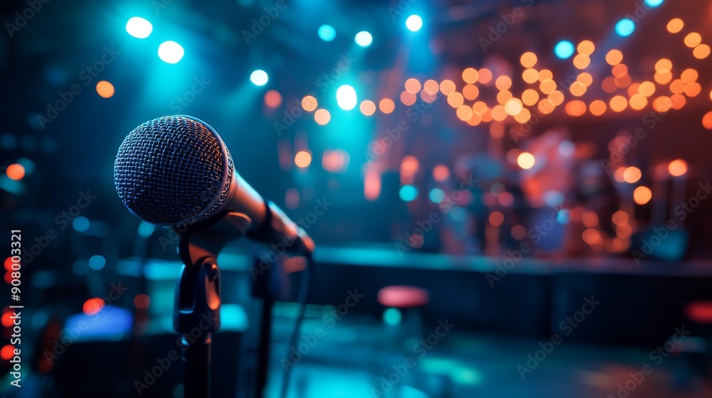close-up of a concert stage with detailed shots of musical instruments ...