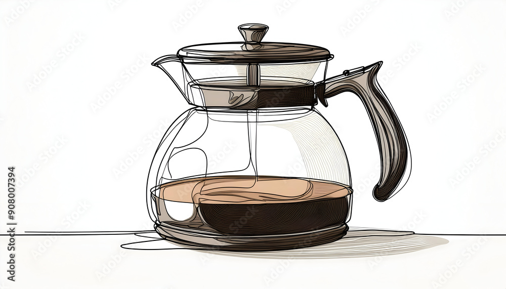 One line drawing and continue for coffee percolator on digital art ...