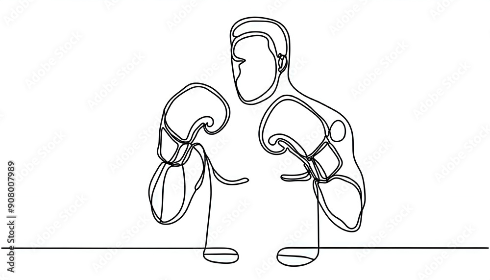 One line drawing and continue for the sport, boxing on digital art ...