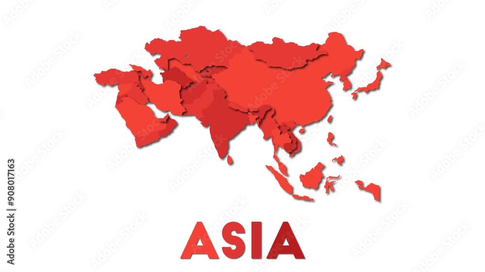 Asia map showing regions. Animated continent map with title. 4k ...