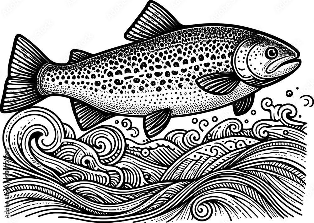 fish hand drawing coloring page and outline clipart vector design Stock ...